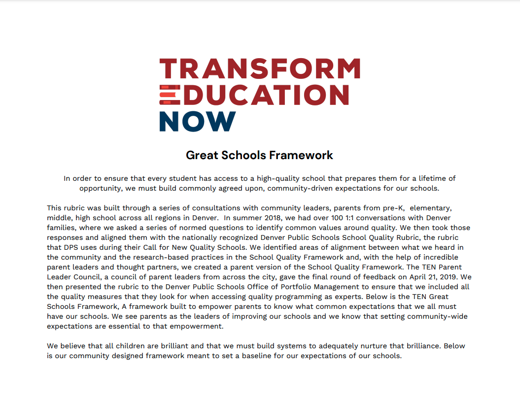 Marco De Grandes Escuelas - Transform Education Now